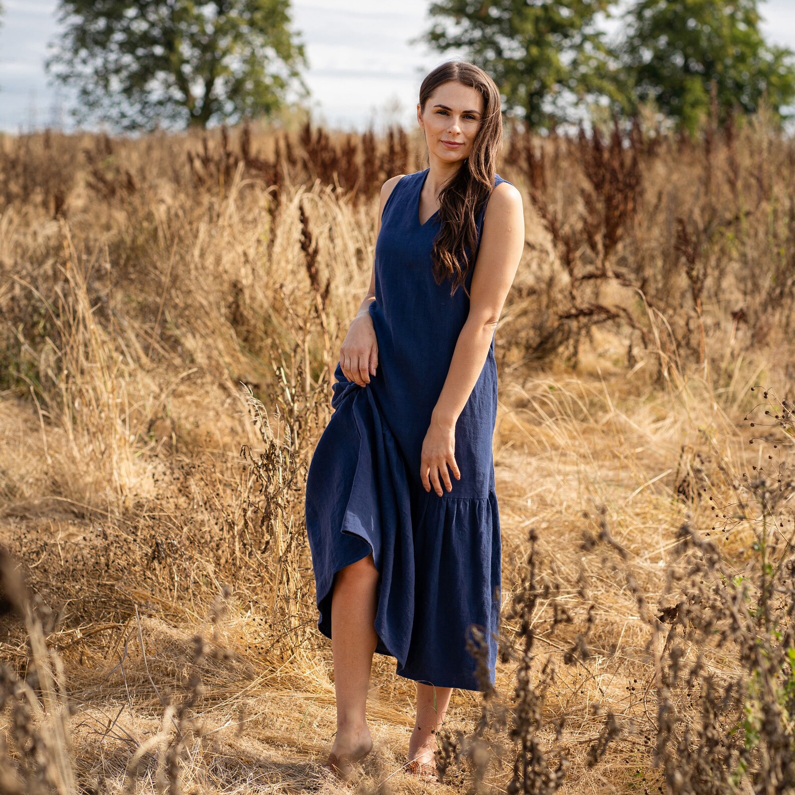 Formal Linen Dress Maxi Dress With Ruffle Wedding Guest Dress - Etsy