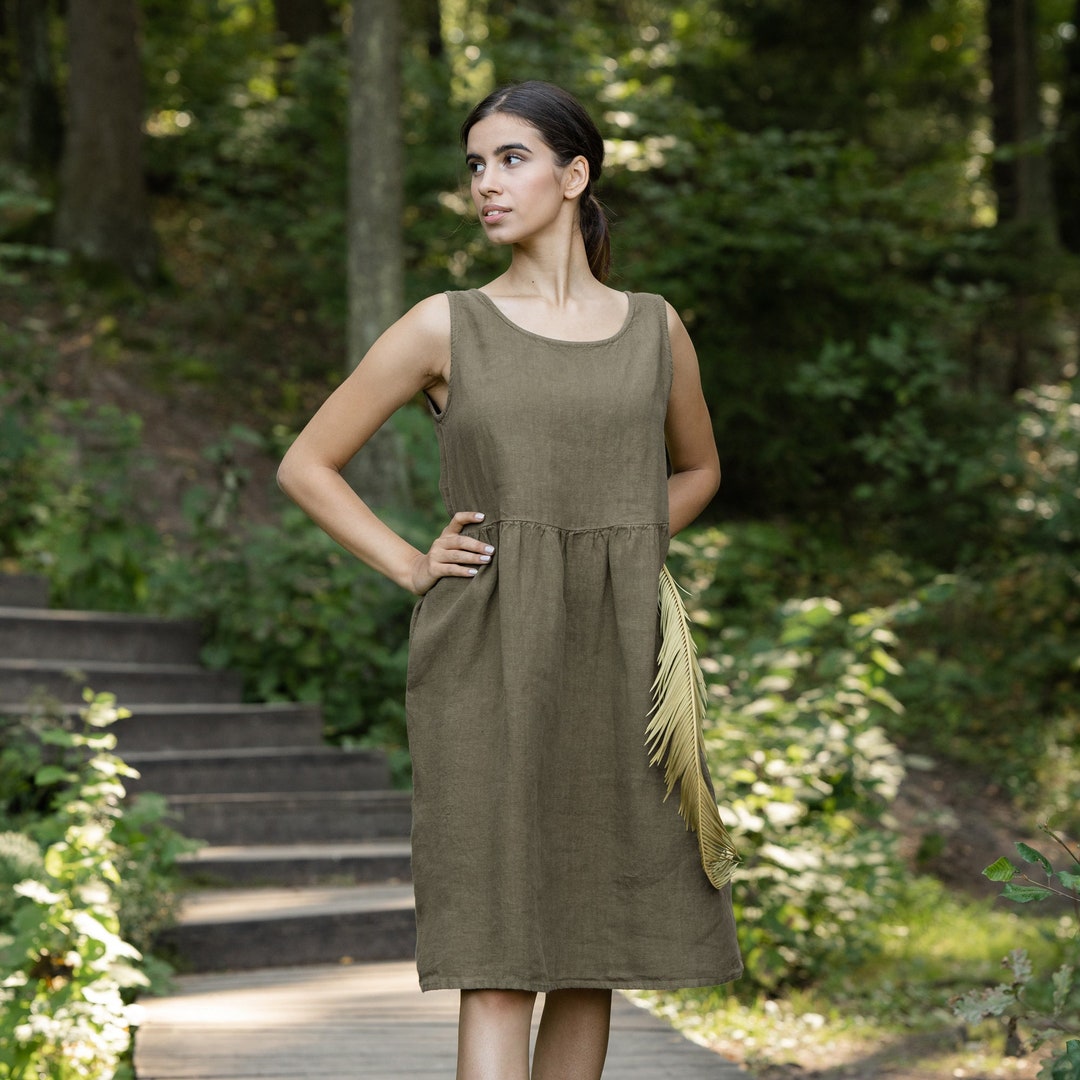 100% Linen Dress With Pockets Smock Dress Summer Dress for Women ...