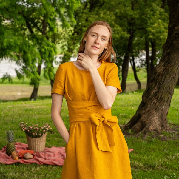 Linen Wrap Dress Etsy