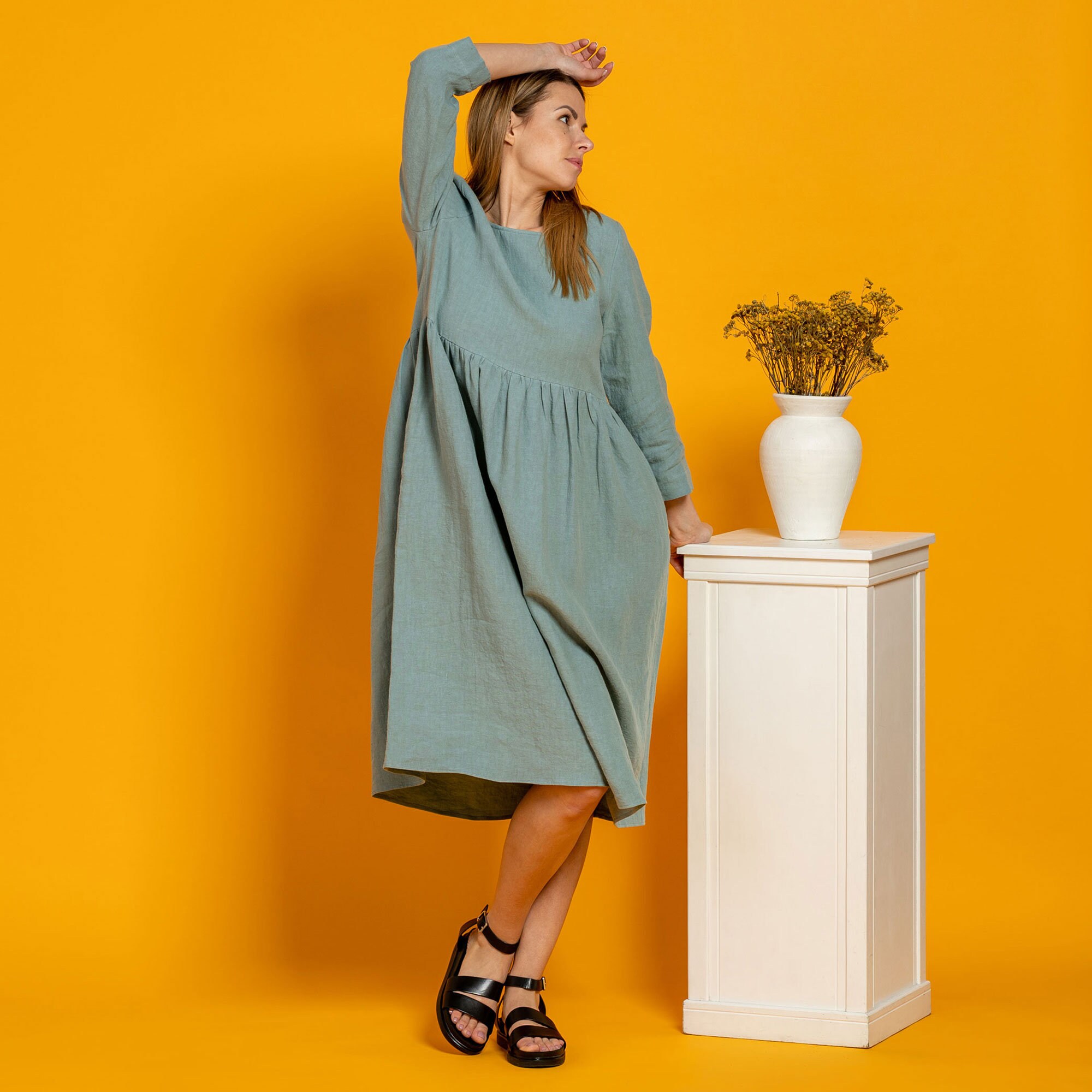 Natural 100 Linen Dress For Women Smock Summer Dress Organic Etsy