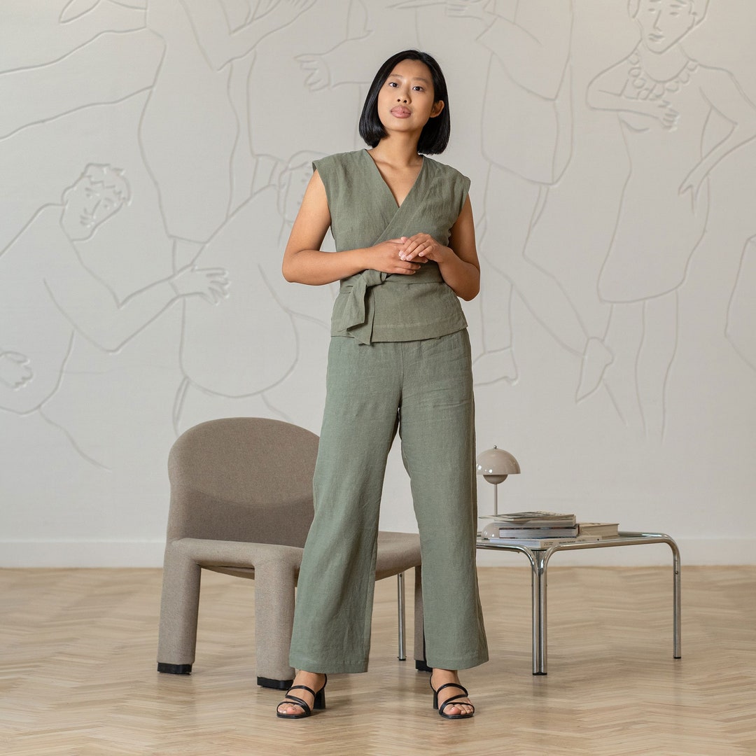 Wrap Crop Top Linen Wrap Top Summer Wrap Top for Women Kimono Crop Top ...