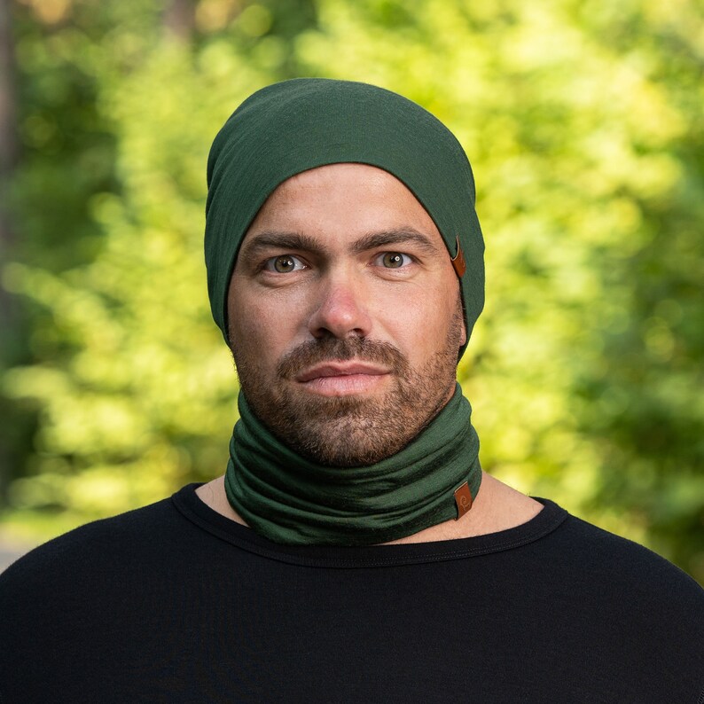 Merino Wool Two Piece Set of Neck Gaiter & Beanie Hat Unisex Fall Hat ...