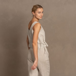 Natural Crop Top Linen Crop Top Blouse Purple Linen Top With Side ...
