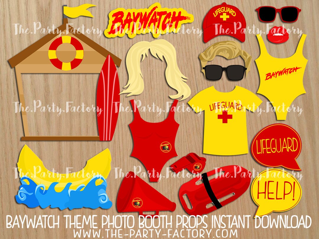 Baywatch Themed Photo Booth Props Instant Download, PRINTABLES, Digital ...
