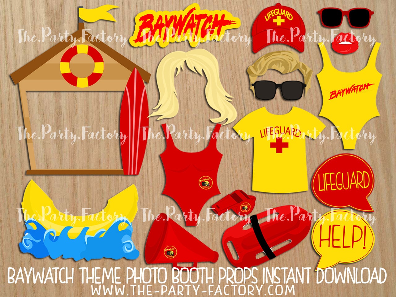 Baywatch Themed Photo Booth Props Instant Download - Etsy Canada