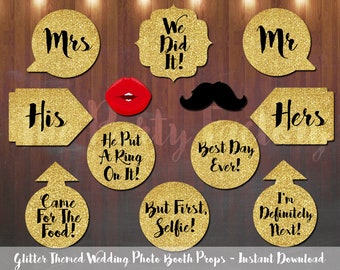 Wedding Themed Photo Booth Props Instant Download PRINTABLES | Etsy