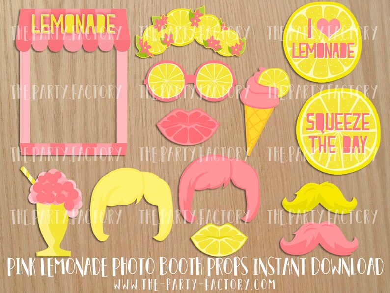 Pink Lemonade Photo Booth Props Instant Download Digital - Etsy