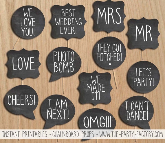 Chalkboard Wedding Themed Photo Booth Props Instant Download PRINTABLES Digital File