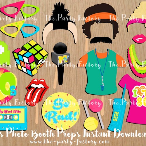 80's Theme Photo Booth Props Instant Download PRINTABLES | Etsy