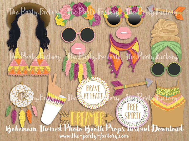 Bohemian Themed Photo Booth Props Instant Download - Etsy