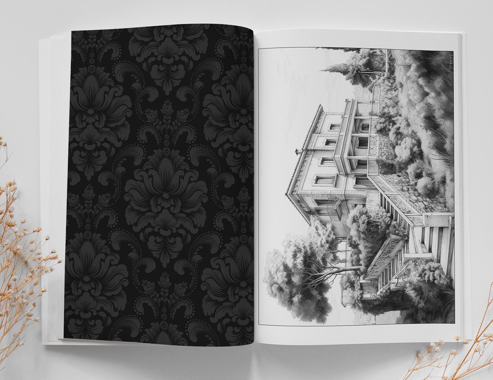 Roman Villas Grayscale Coloring Book for Adults Digital Italian Country ...