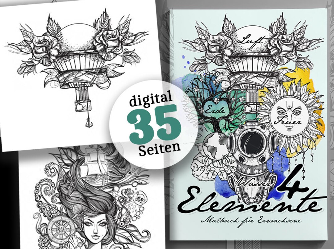 4 Elements Coloring Book for Adults: Fire Water Air Earth Zodiac ...