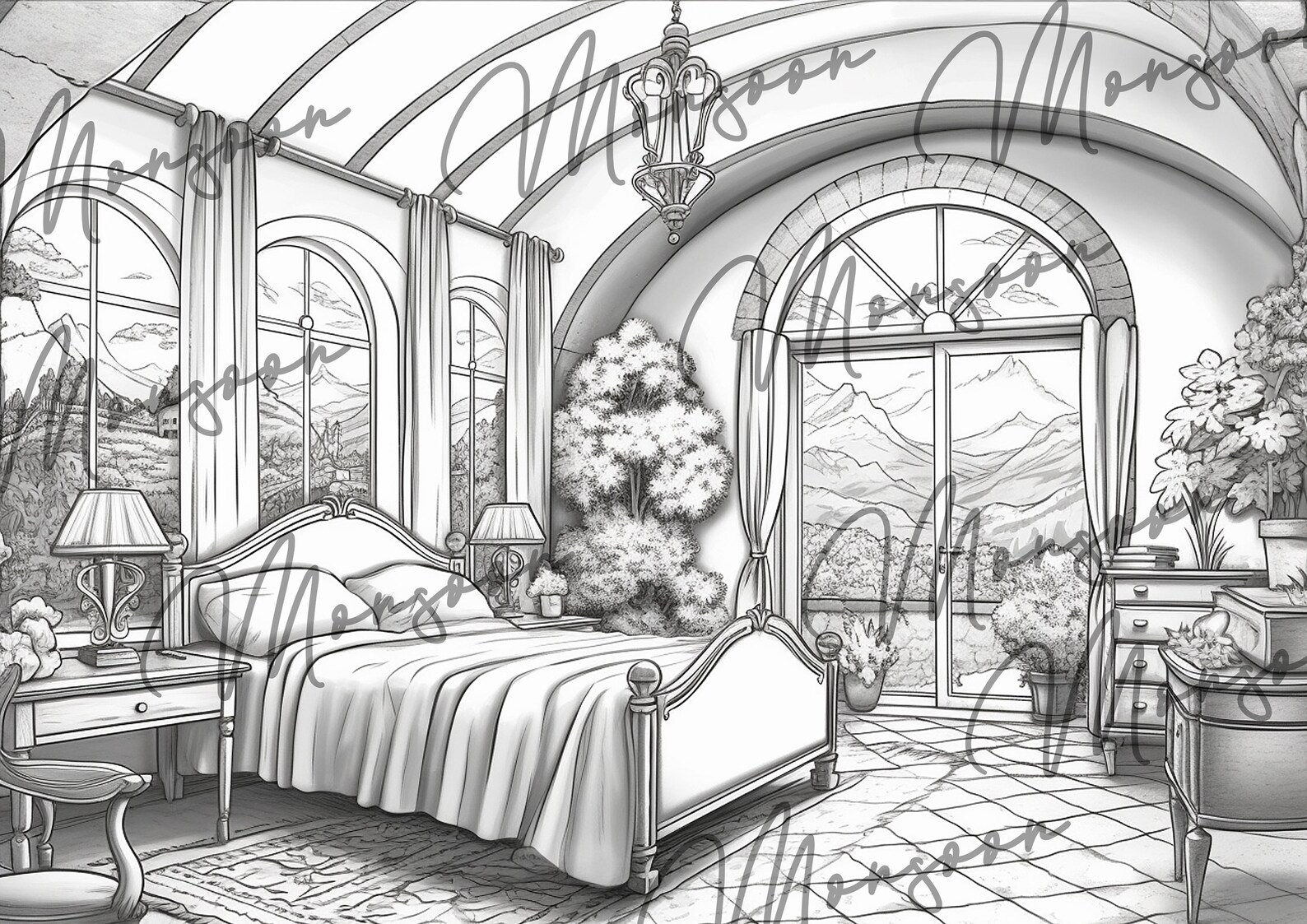 Roman Villas Grayscale Coloring Book for Adults Digital Italian Country ...