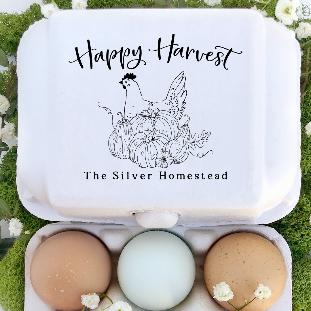Egg Carton Stamp 2.5x3 Inch | Happy Harvest Fall Pumpkin Nesting Hen ...