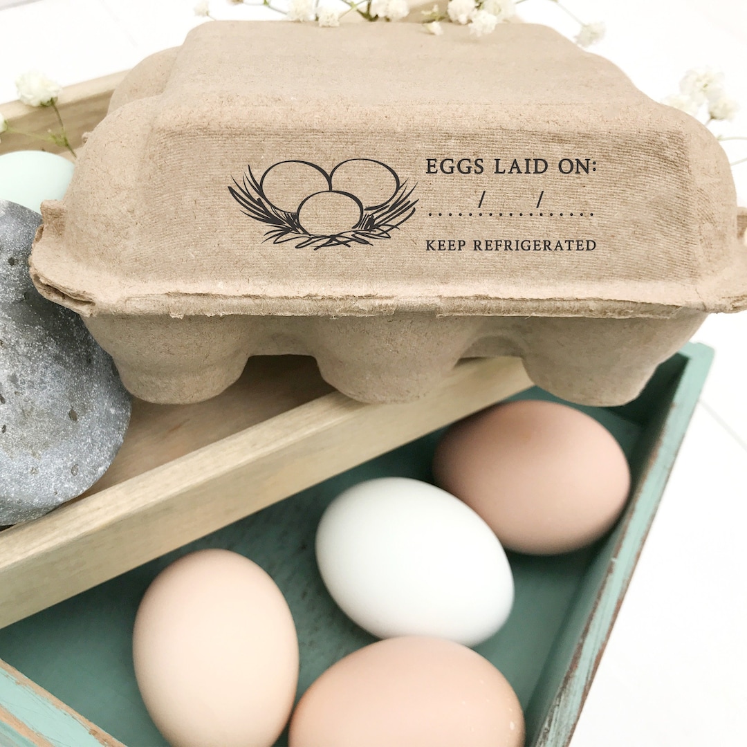 Egg Carton Rubber Stamp | 0.75x3 Inch Date Laid on + Keep Refrigerated ...