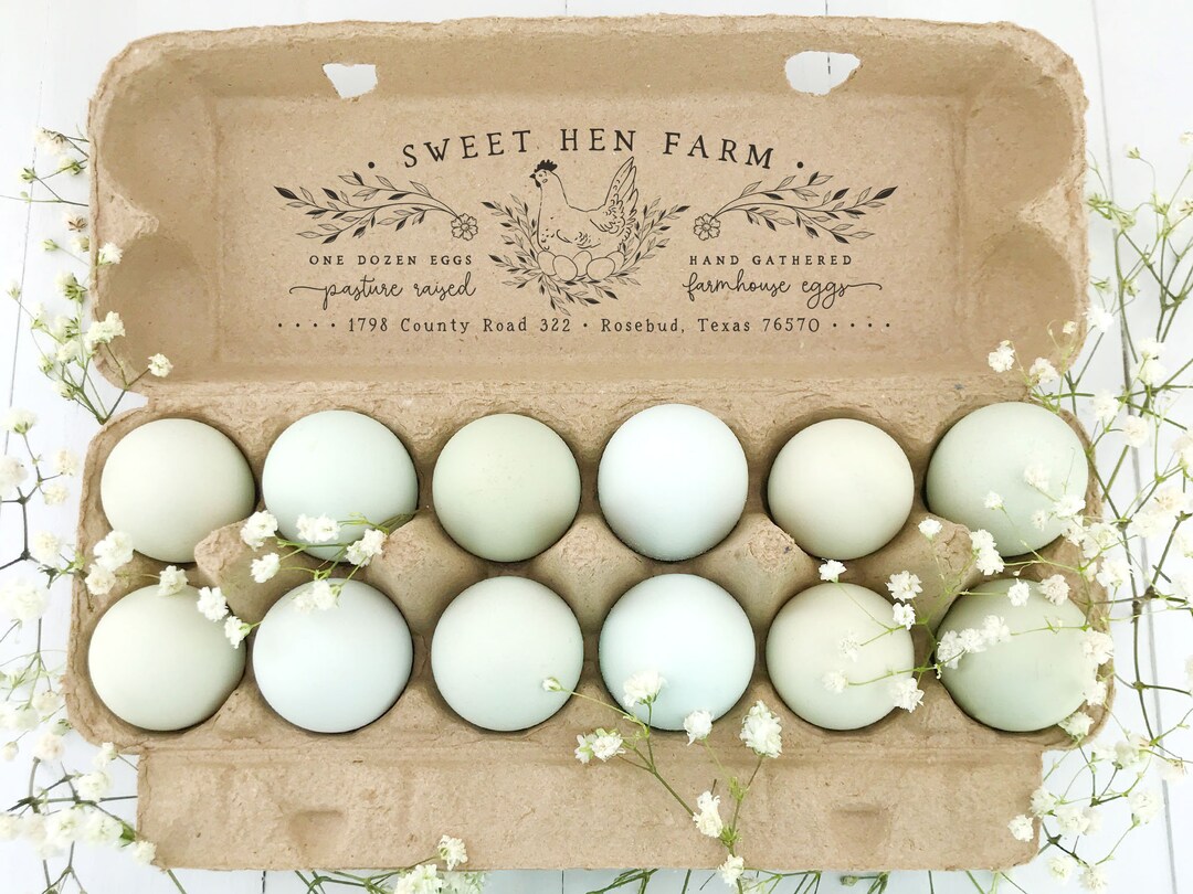 Egg Carton Rubber Stamp 6x2 Inch Pasture Raised Eggs Hand Gathered Hand ...