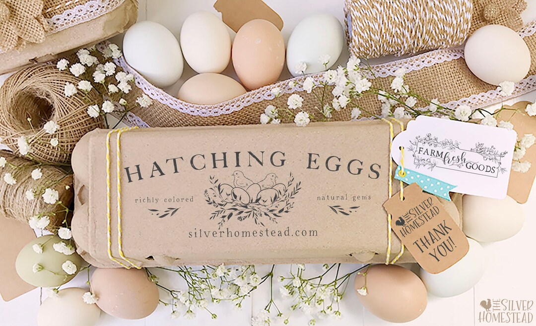 Egg Carton Rubber Stamp | Hatching Egg Branding Chicks in Nest | Hand ...