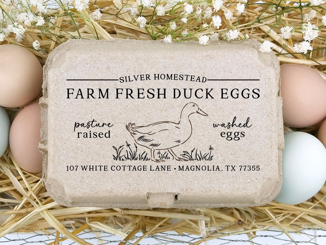DUCK Egg Carton Stamp 4x2 Inch | Custom Farm Name | Fits Half & Full ...