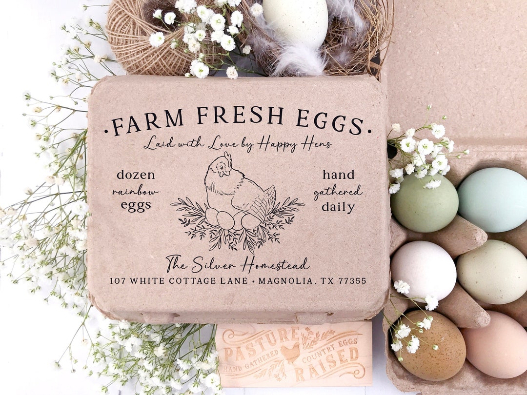 Vintage Square Egg Carton Rubber Stamp | 4x6 Inch Happy Broody Nesting ...