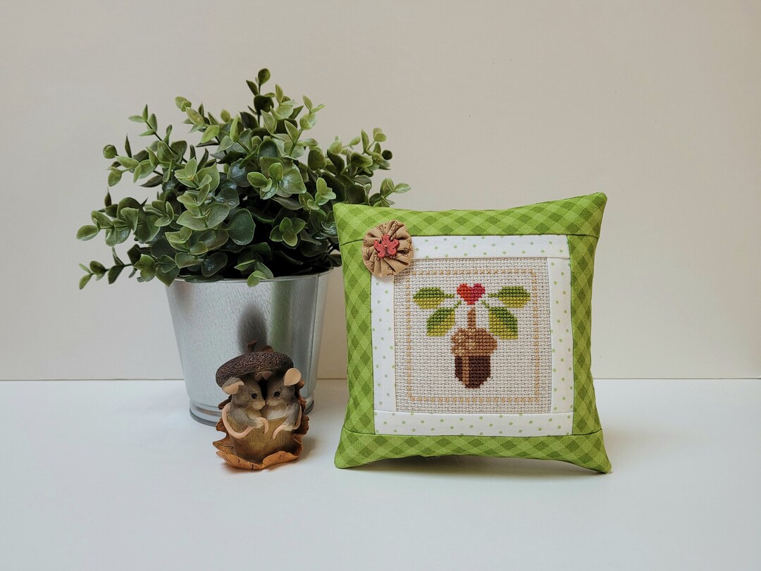 Fall Heart Acorn Fall Cross Stitch Pillow 5 1/2 X 5 1/2 - Etsy