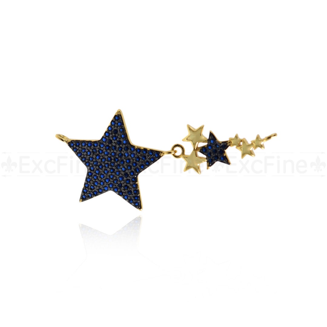 Multiple Star Connector, 18K Gold CZ Micro Pave Connector, Cubic ...