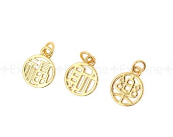 Simple Gold Plated Brass Round Text Necklace Pendant, Geometric Jewelry ...