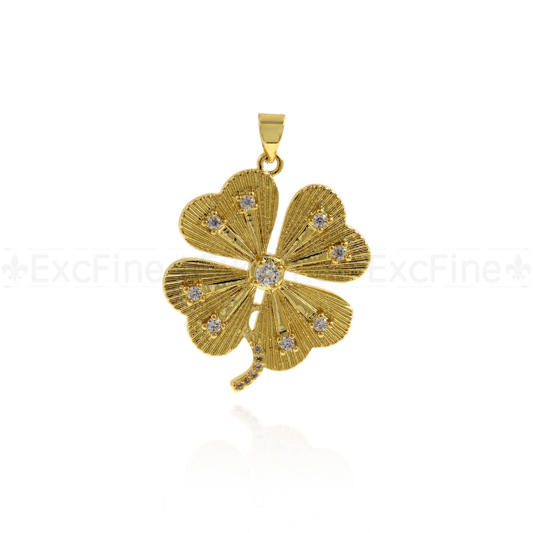 18K Gold Filled Four Leaf Clover Shell Charm Pendant, Four Leaf Clover ...