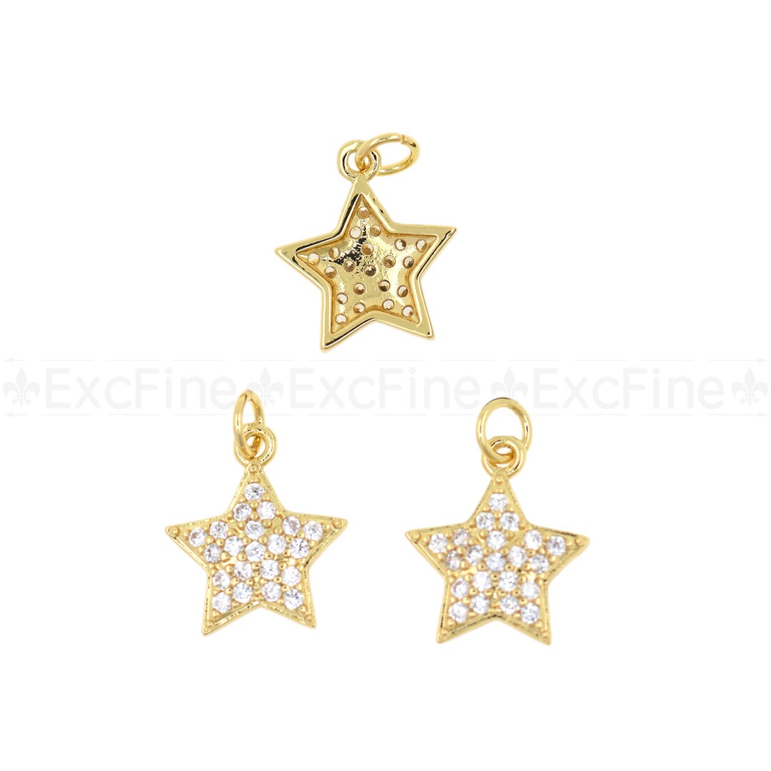 18K Gold Filled Star Pendant With Diamonds, Pentagram Charm, Celestial ...