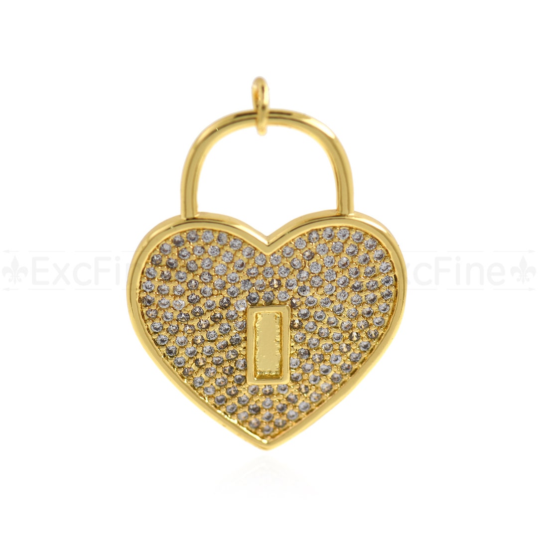 CZ Heart-shaped Padlock Necklace, Lock Charm, Heart Padlock Pendant ...