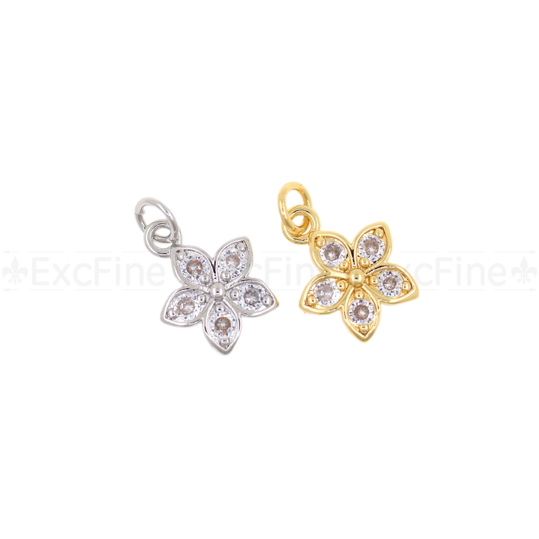 18k Gold Filled Mini Four Leaf Clover Pendant,cz Pave Lucky Flower ...