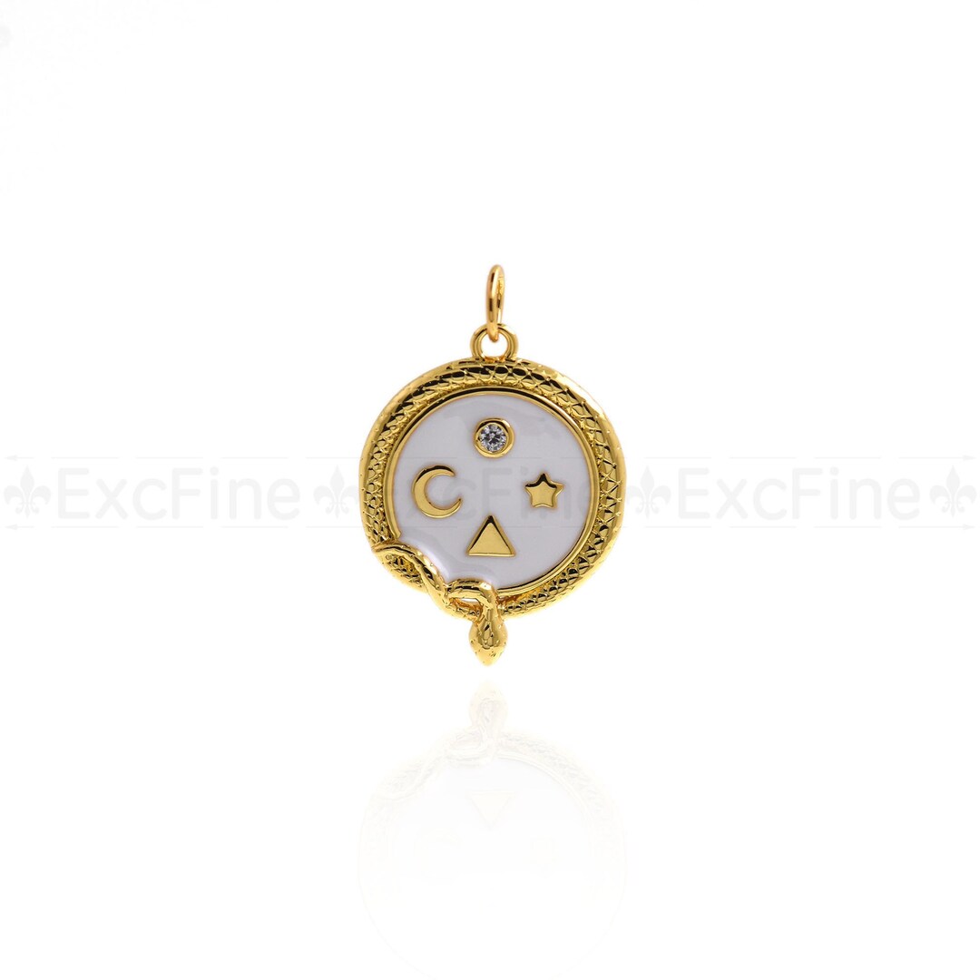 Fine Round Snake Pendant-snake Medallion Necklace-cubic Zirconia Gold ...