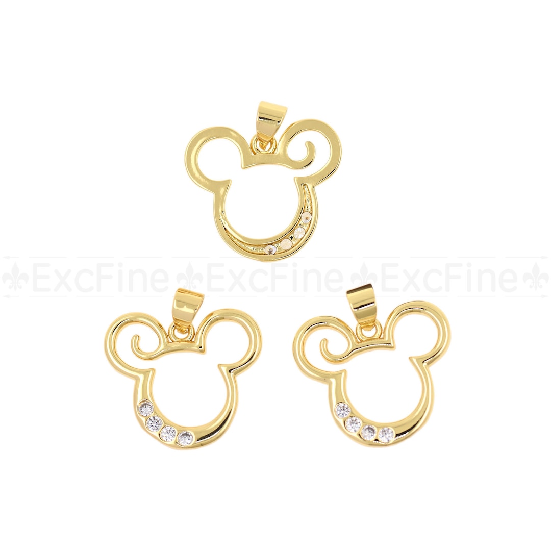 18K Filled Gold Mouse Pendant With Diamonds, Mouse Charm, Cute Jewelry ...