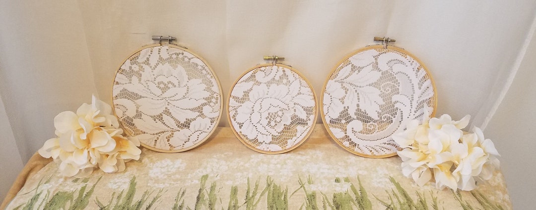 Lace Hoop Collage, Vintage Lace Embroidery Hoops, Boho Wall Art Set of ...
