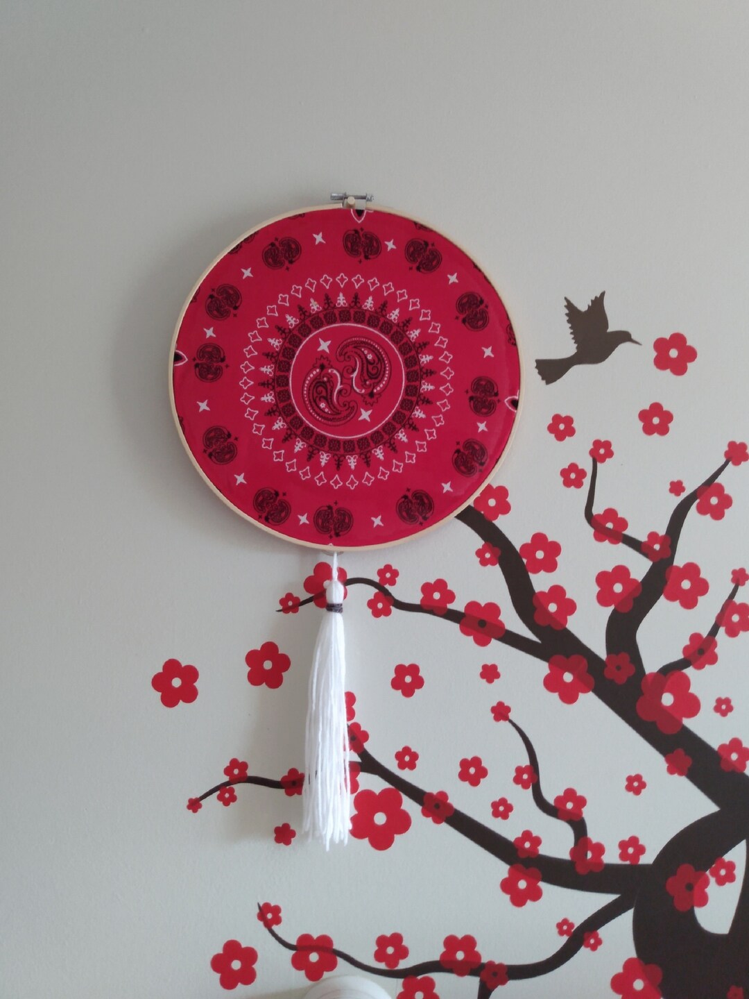 Hippie Wall Hanging Enamel Pin Hoop Hoop Decor Tapestry Red - Etsy