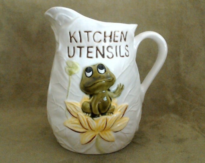 Vintage Neil the Frog Utensil Holder | Kitchen Organizer Pitcher | Cute ...