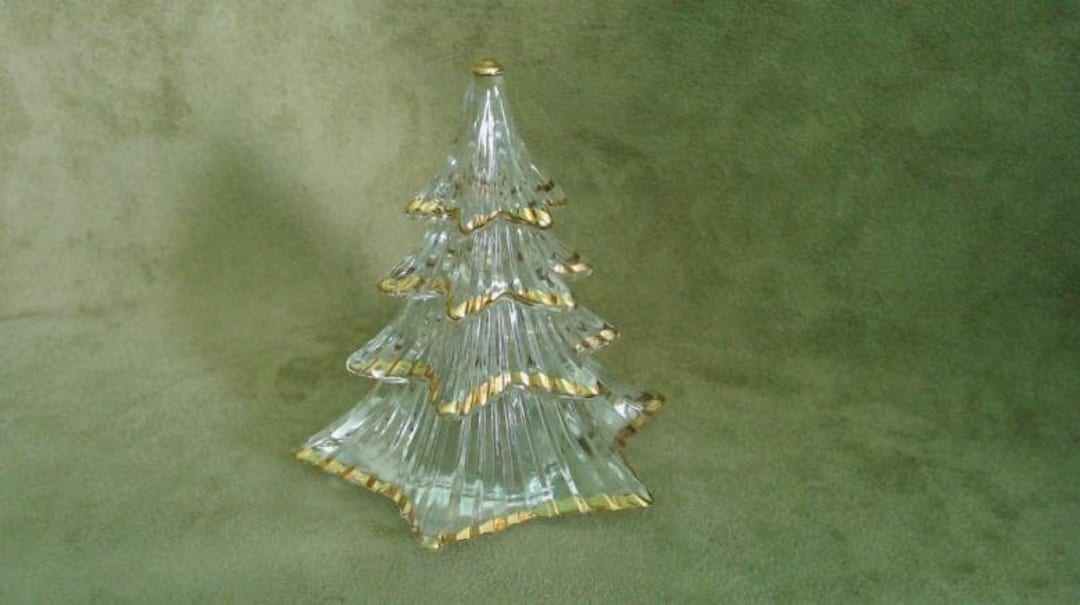 Vintage Glass Christmas Tree Sparkling Clear Glass Tree With Shiny Gold ...