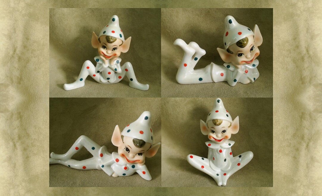 Set of 4 Vintage Pixie Elf Figurines | Jumbo Pearlized Lounging ...