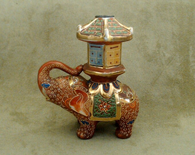 Vintage Satsuma Elephant Lamp Base | Intense Moriage Work & Gold ...