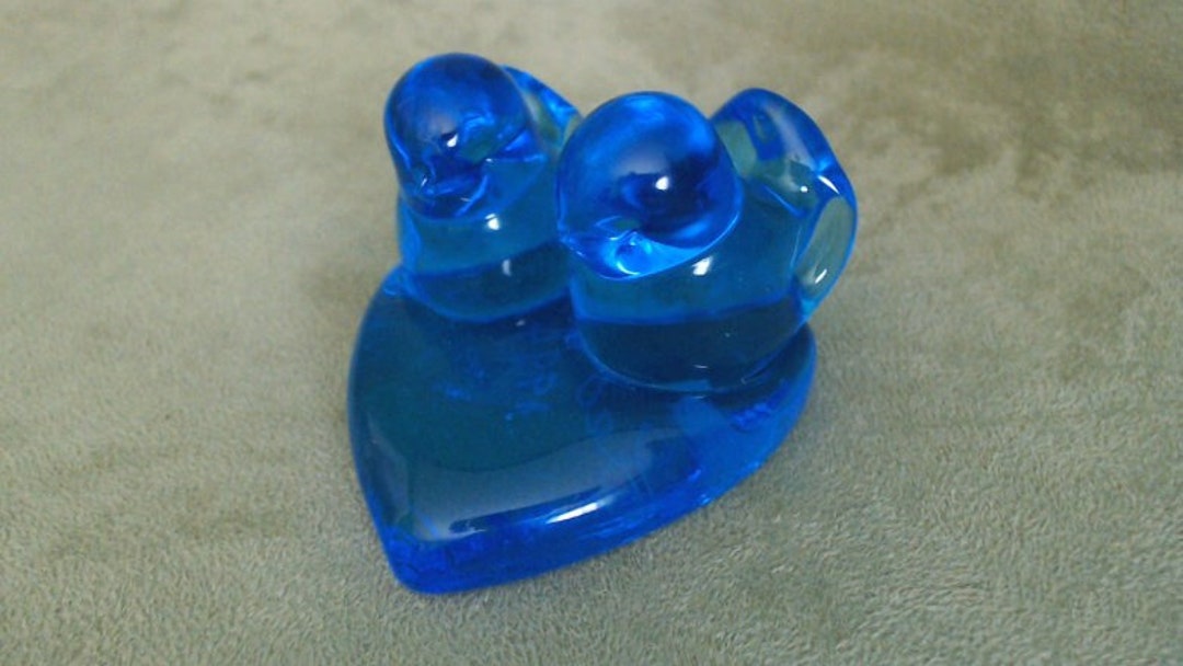 Vintage Double Bluebird of Happiness Paperweight | Blue Art Glass Bird ...