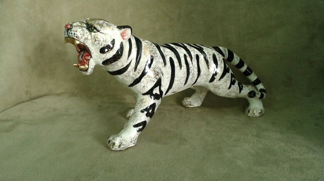 Vintage White Tiger Figurine Prowling Mid Century Big Cat Snarling ...