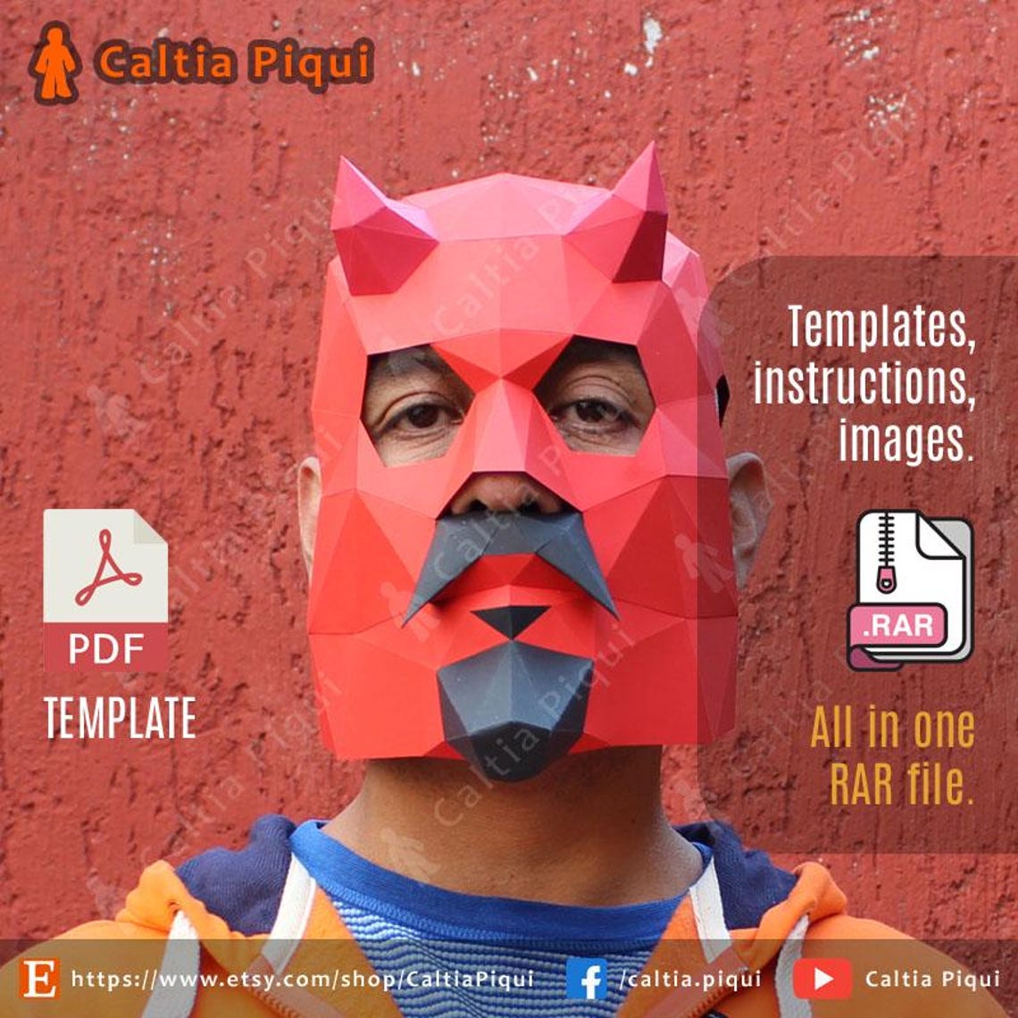 Complete Devil Mask - Papercraft - Etsy