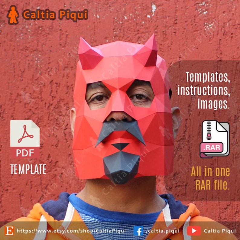 Mascara de diablo completa - Papercraft - Etsy México