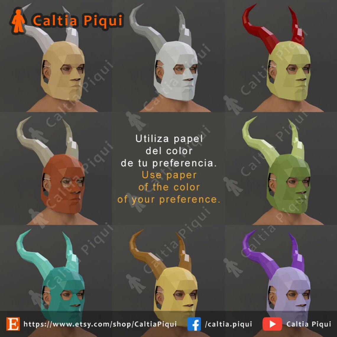 Mascara con cuernos largos Papercraft - Etsy México
