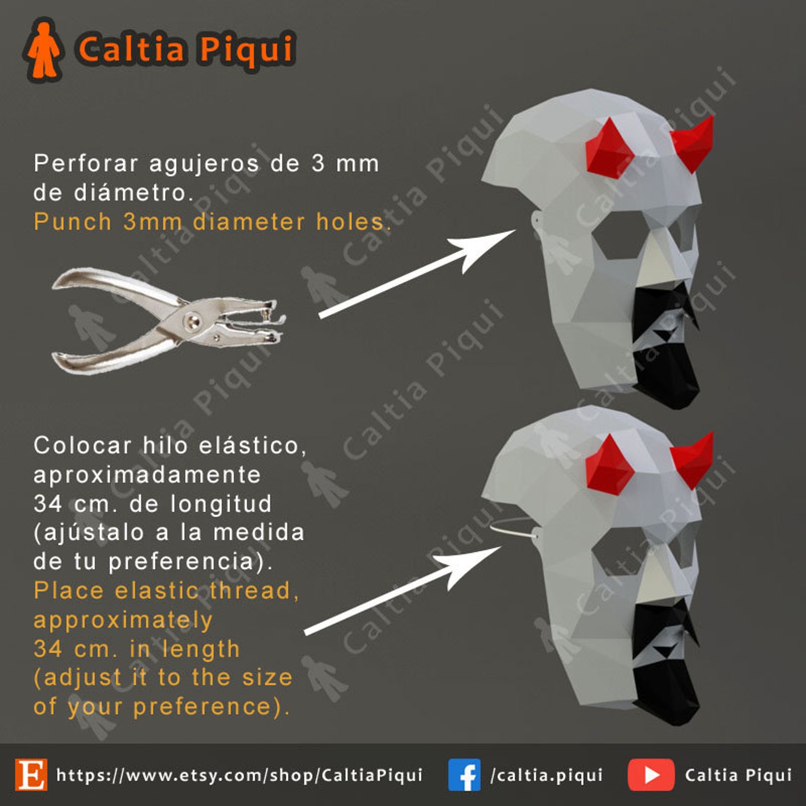 Mascara de diablo Papercraft - Etsy México