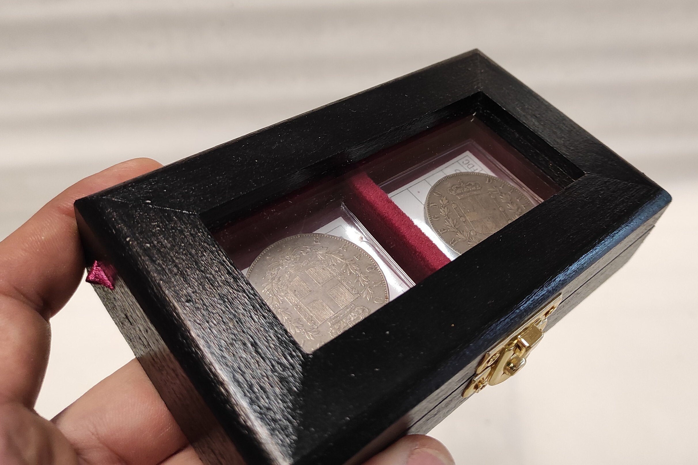 Wooden box case 2 squares 50x50mm in Italian velvet real wood | Etsy