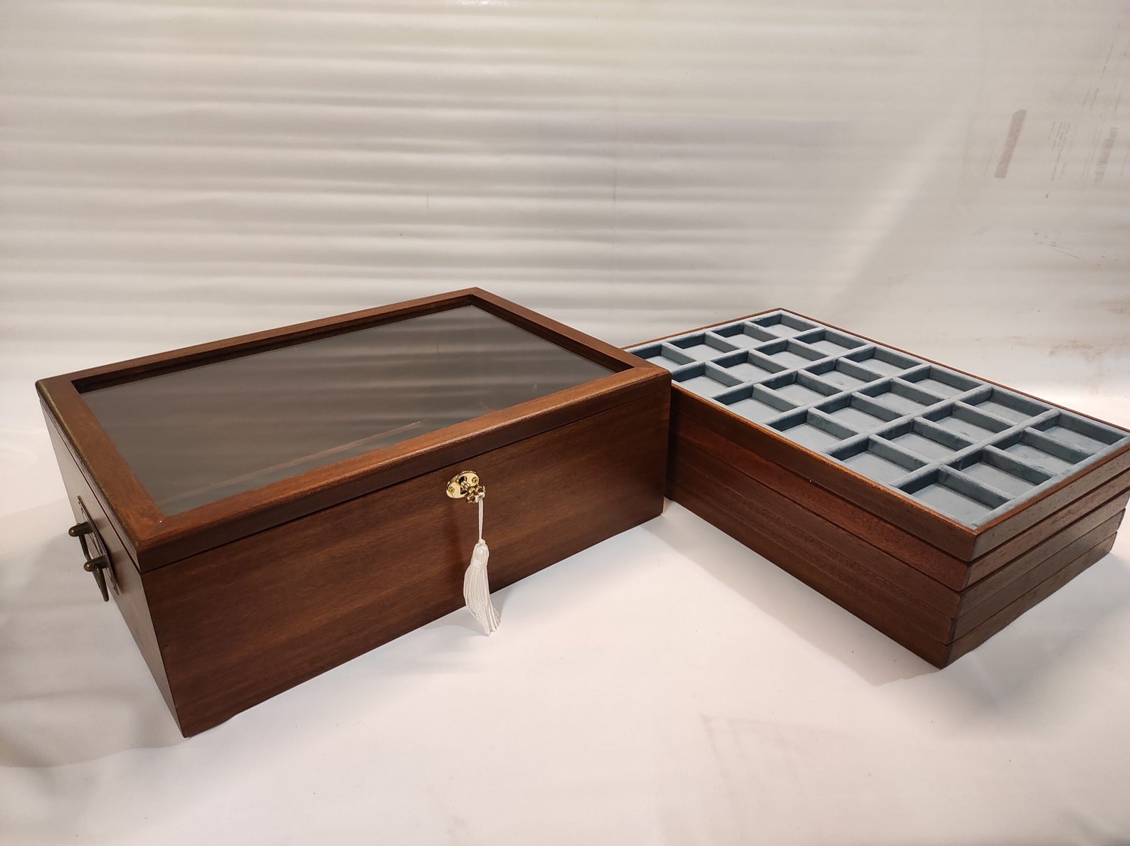 Wooden Coin Box With 5 Numismatic Trays in Italian Velvet. Customizable ...