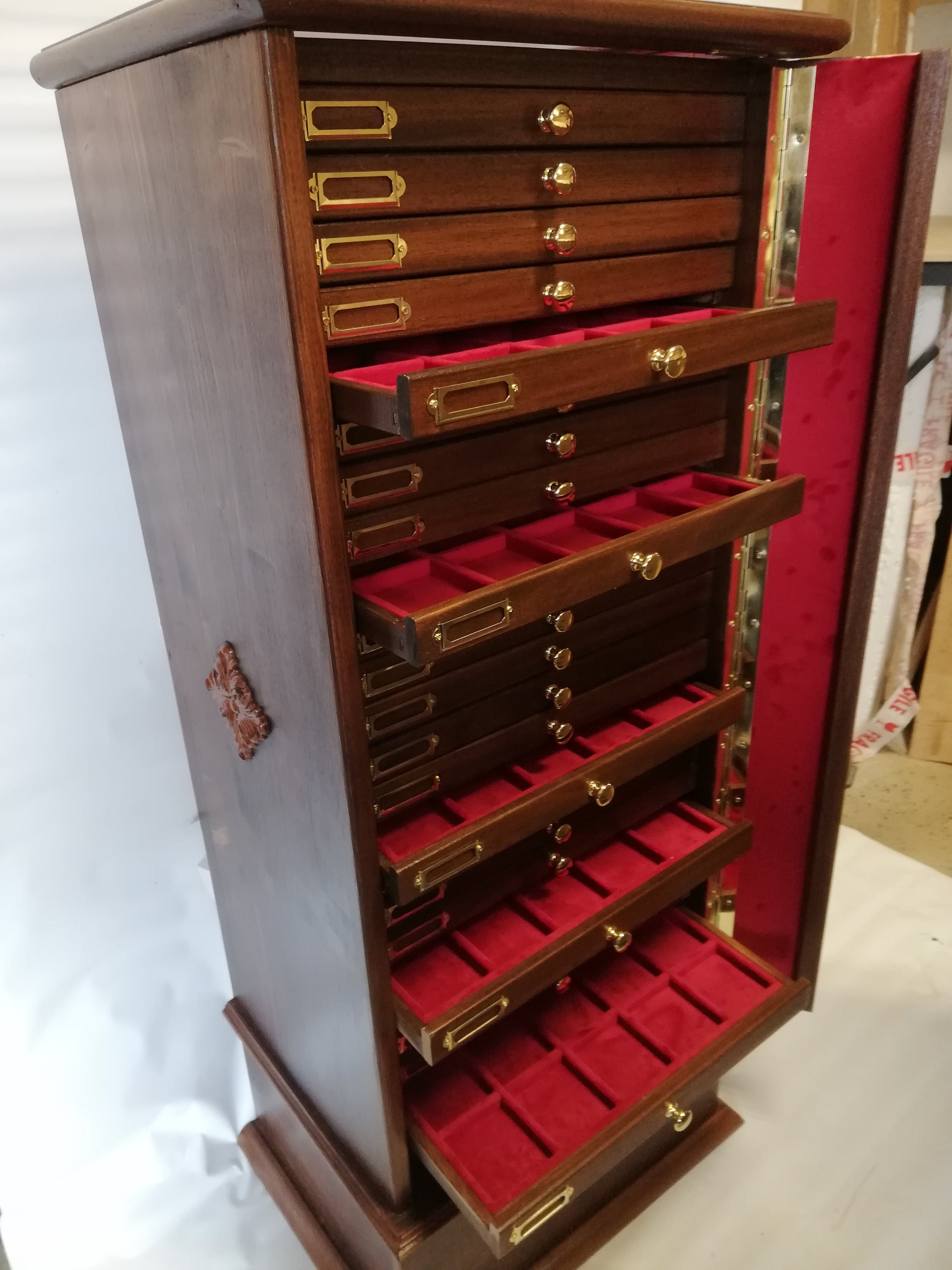 Coin Cabinet 25 Drawers in Real Wood and Italian Velvet of - Etsy