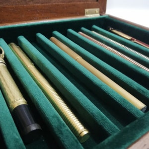 Pen Holder Box, Wood and Velvet Case Display for Fountain Pens ...