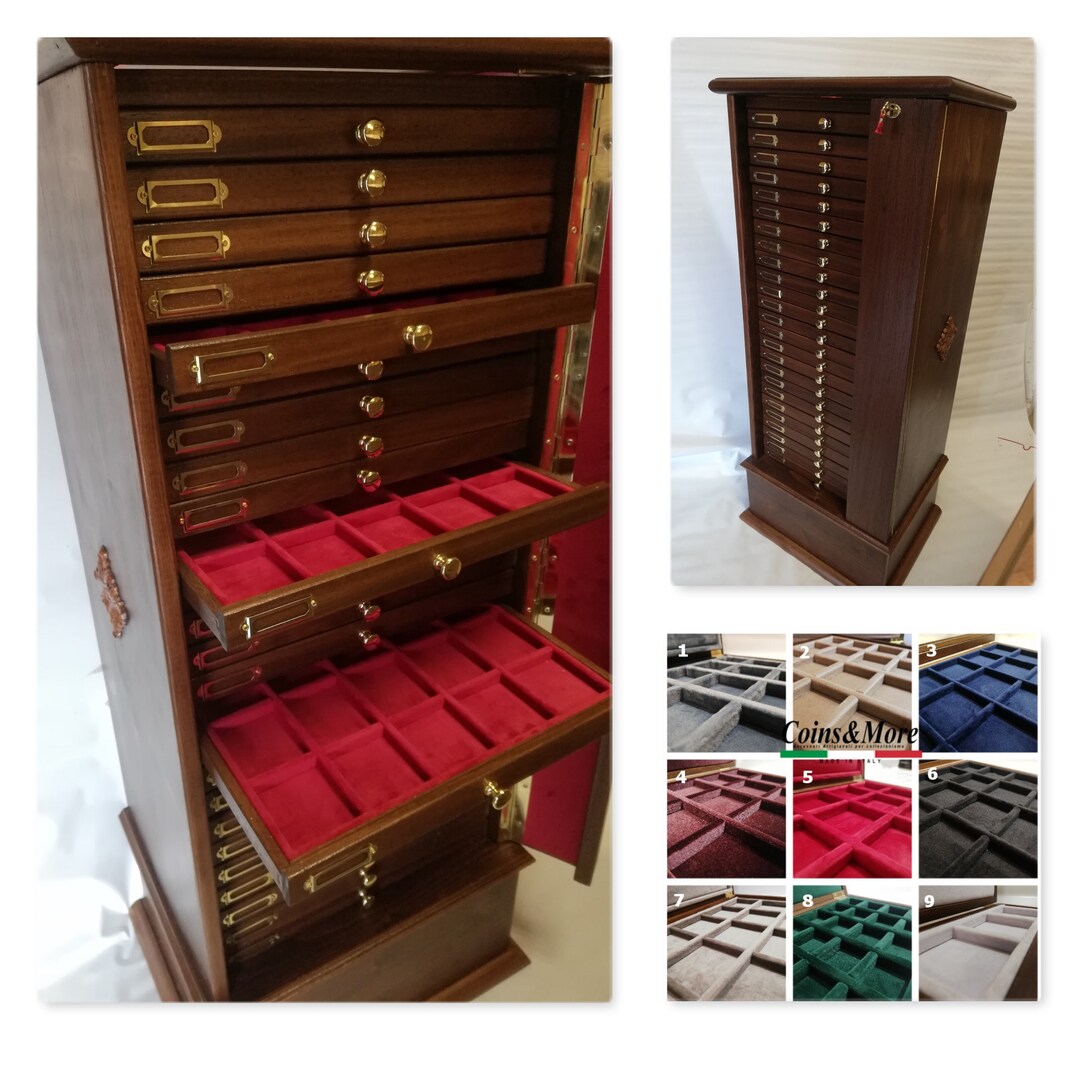 Coin Cabinet 25 Drawers in Real Wood and Italian Velvet of First Choice ...