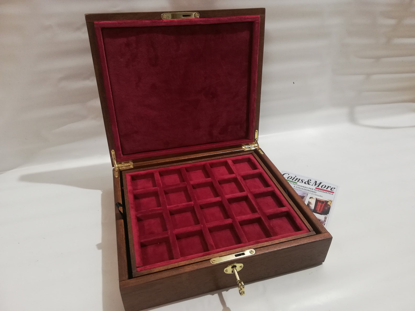 Wooden Box for Coins Medals Jewelry 2 Trays in Italian Velvet and Lock ...